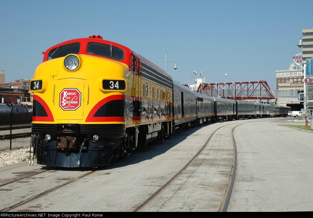 KCS 34, EMD FP9A, with Business Train at Kansas City Union Station